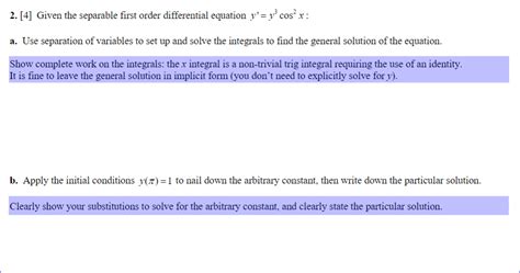 Solved 2 4 Given The Separable First Order Differential