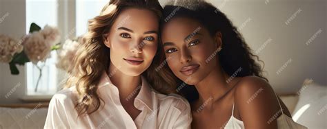 Premium Photo A Smiling Darkskinned Woman Next To A Lightskinned