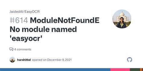 Modulenotfounderror No Module Named Easyocr · Issue 614 · Jaidedaieasyocr · Github