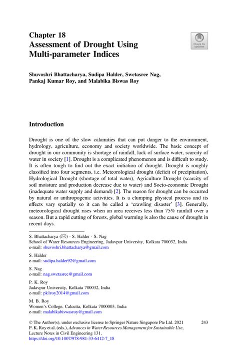 Pdf Assessment Of Drought Using Multi Parameter Indices