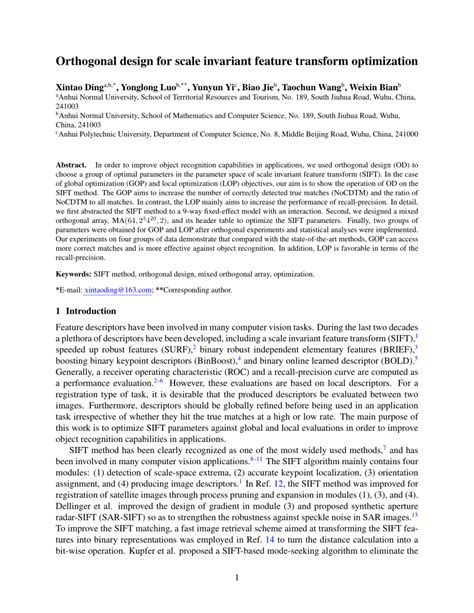 Pdf Orthogonal Design For Scale Invariant Feature Transform Optimization