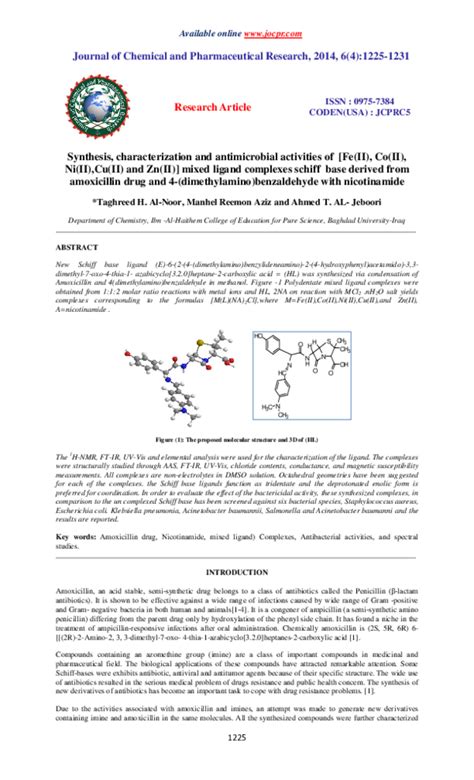 Pdf Synthesis Characterization And Antimicrobial Activities Of Fe