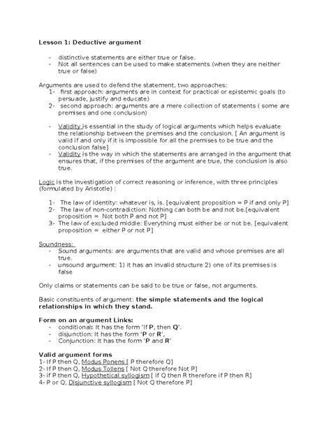 Lesson 1 Resume For First Quiz Lesson 1 Deductive Argument