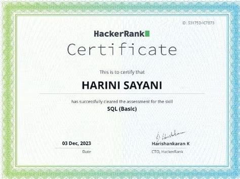 Harini Sayani On Linkedin Sql Hackerrank Connections