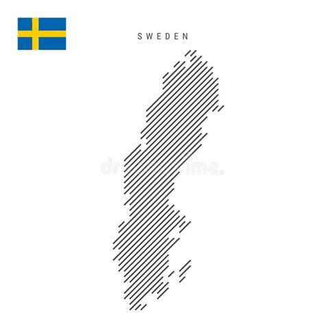 Sweden Map From Pattern Of Black Slanted Parallel Lines Flat Vector