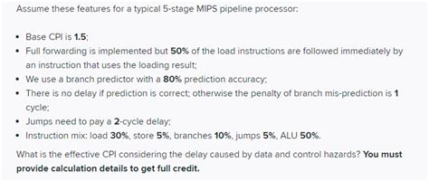 Solved Assume These Features For A Typical 5 Stage Mips