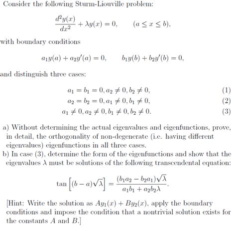Consider The Following Sturm Liouville Problem With