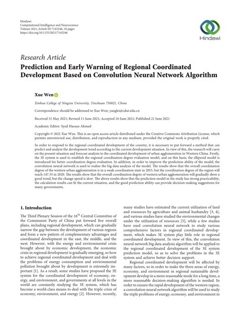 Pdf Prediction And Early Warning Of Regional Coordinated Development Based On Convolution