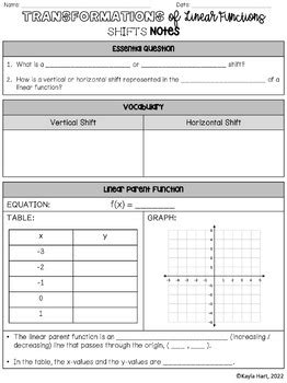 Transformations Of Linear Functions Notes Bundle By We HART Algebra
