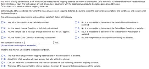 Solved In A Test Of Braking Performance A Tire Manufacturer