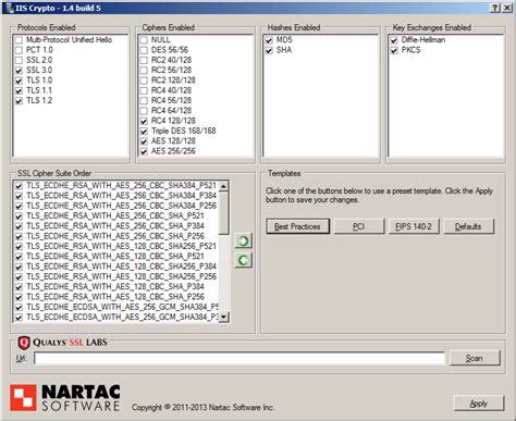 iis crypto enable or disable protocols ciphers hashes and key
