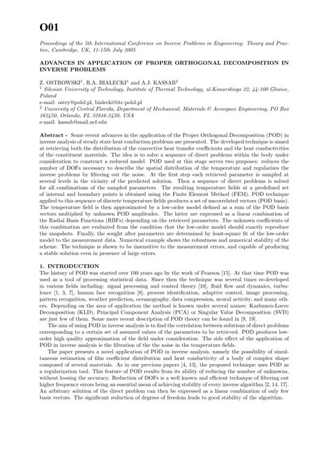 Pdf Advances In Application Of Proper Orthogonal Decomposition In
