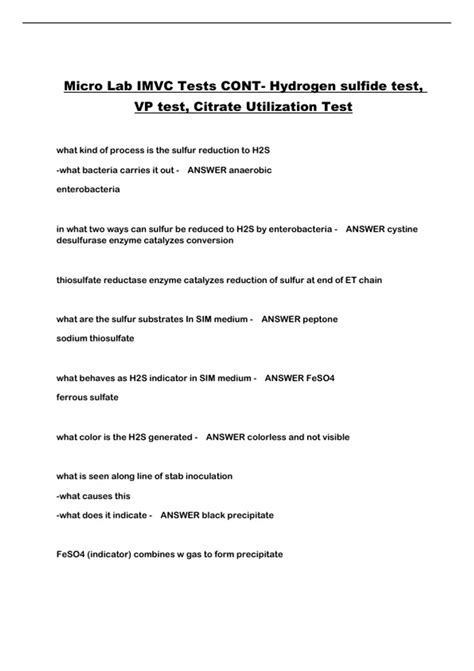 Micro Lab Imvc Tests Cont Hydrogen Sulfide Test Vp Test Citrate