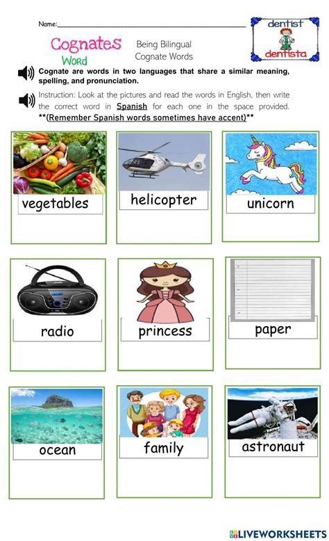 Cognate Words English Spanish Worksheet In 2025 Cognates Spanish Cognates Root Words