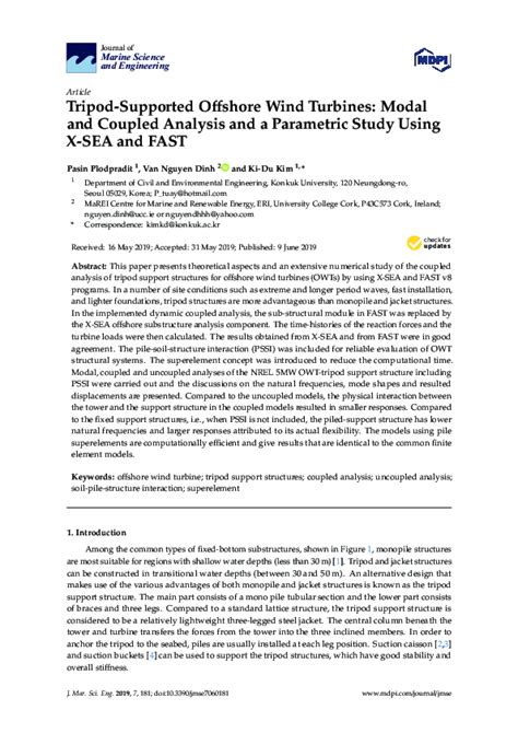 Pdf Tripod Supported Offshore Wind Turbines Modal And Coupled