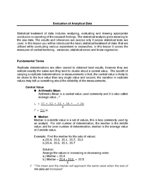 Evaluation Of Analytical Data Determinate Terms Notes Evaluation Of Analytical Data