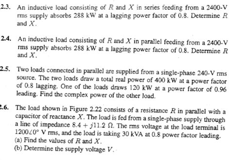 Solved An Inductive Load Consisting Of R And X In Chegg