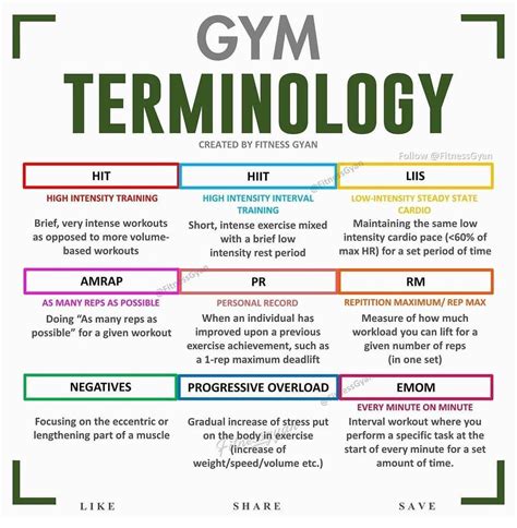 Gym Terminology Chart For Different Types Of Workouts