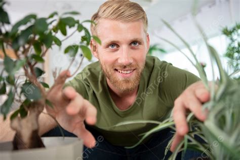 향기로운 식물을 돌보는 청년 사진 배경 및 무료 다운로드를위한 그림 Pngtree