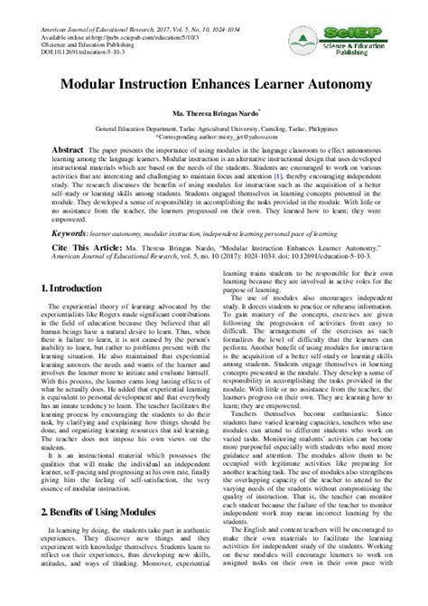 Pdf Modular Instruction Enhances Learner Autonomy