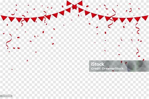 빨간색 색종이와 배경에 격리된 리본이 있는 파티 깃발 축하 행사 생일 벡터 주니나 축제에 대한 스톡 벡터 아트 및 기타 이미지 주니나 축제 빨강 개체 그룹 Istock
