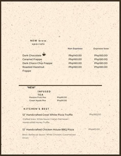 Menu At Brew Cafe Marikina