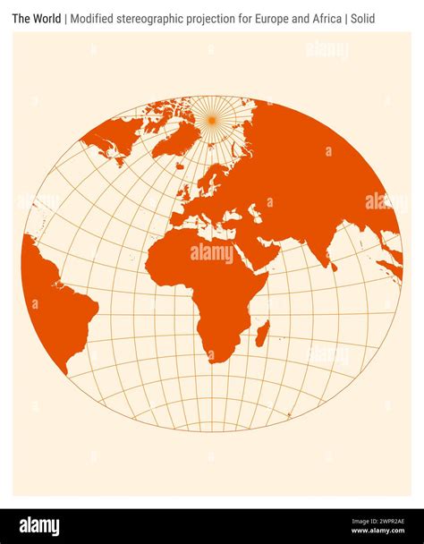 World Map Modified Stereographic Projection For Europe And Africa Solid Style Stock Vector