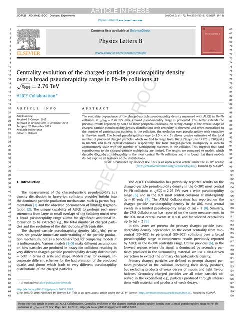 Pdf Centrality Evolution Of The Chargedparticle Pseudorapidity Density Over A Broad