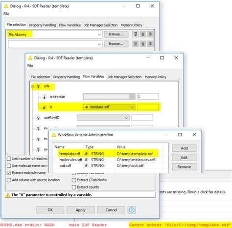 Java Knime Sdf Reader Maybe Uses Default Workflow Variable Value Even