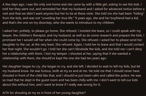 Aita For Shouting At My Ex Wife When She Showed Up Unannounced With Her Young Daughter