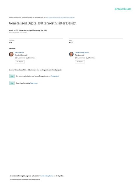 Generalized Digital Butterworth Filter Design Ieee Transactions On