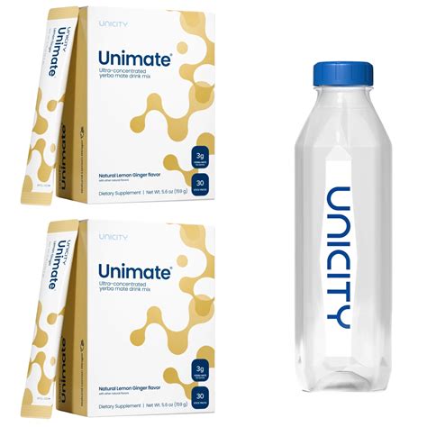 Unicity Unimate Ginger Drink Mix 2 Box Pack With Bottle 60 Sachets