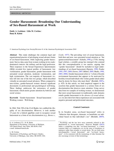 Pdf Gender Harassment Broadening Our Understanding Of Sex Based
