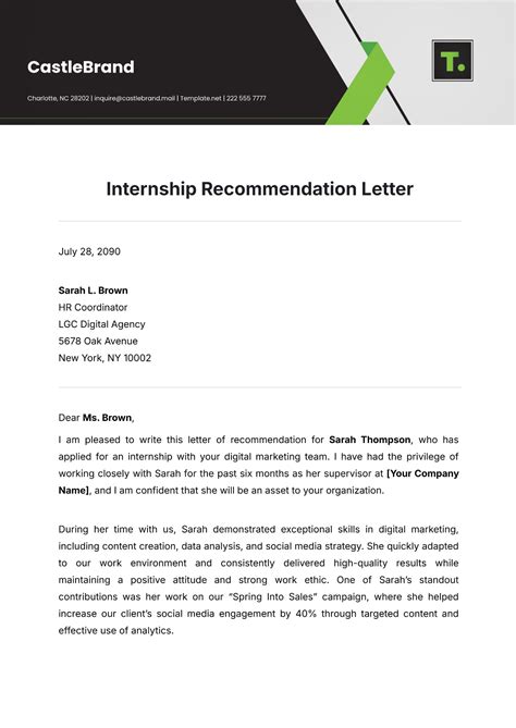 Free Internship Recommendation Letter Template To Edit Online