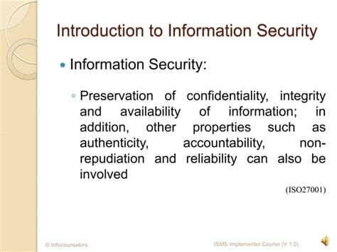 Isms Implementer Course Module 1 Introduction To Information Security Ppt