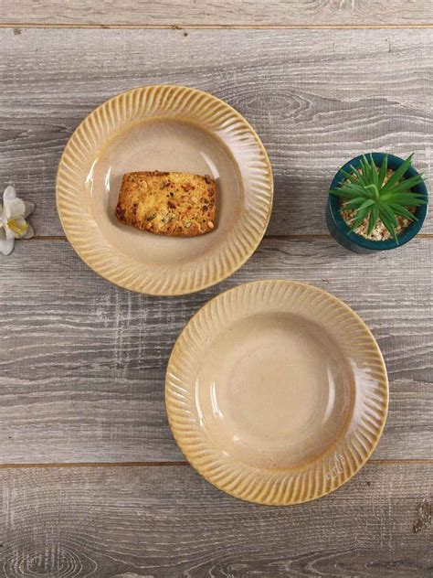 Buy Aapno Rajasthan Set Of 2 Beige Solid Ceramic Food Platter Food