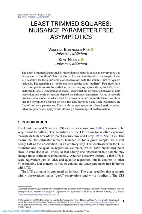 Pdf Least Trimmed Squares Nuisance Parameter Free Asymptotics