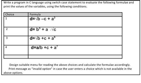 Solved Write A Program In C Language Using Switch Case