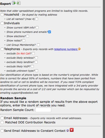 WebElect Net Query Output Options