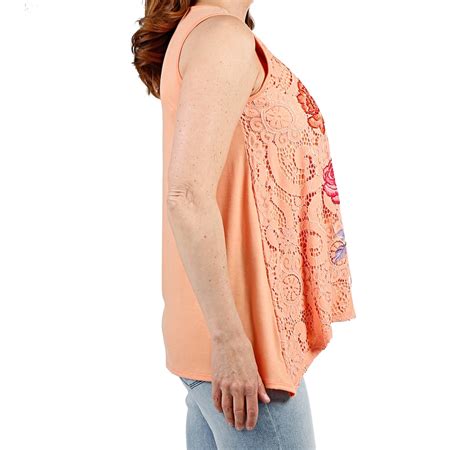 Dg2 By Diane Gilman Embroidered Lace Front Knit Back Tank Tscca