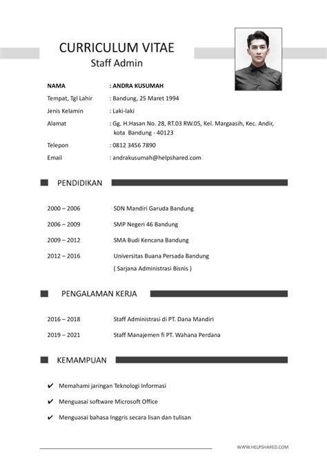 Contoh CV Lamaran Kerja Berbagai Profesi Design Menarik
