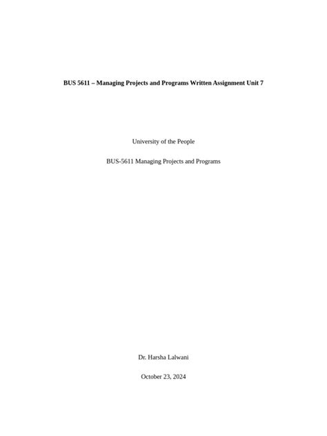 Bus 5611 Written Assignment Unit 7 Pdf Project Management