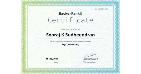 Sooraj K Sudheendran On Linkedin Hackerrank Skill Certificate