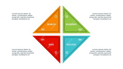 웹 비즈니스 프레 젠 테이 션 벡터 일러스트 레이 션 비즈니스 데이터 시각화에 대 한 4 요소 Infographic 템플릿 삼각형 프리미엄 벡터