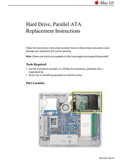 Apple IMac G Hard Drive Inch Replacement Instructions Education Only Do It Yourself Manual