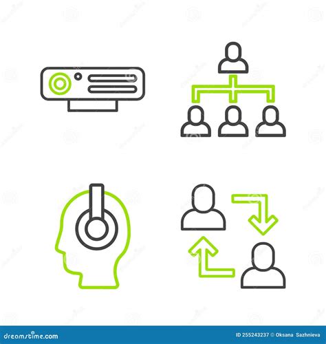 Set Line Project Team Base Freelancer Hierarchy Organogram Chart And Web Camera Icon Vector