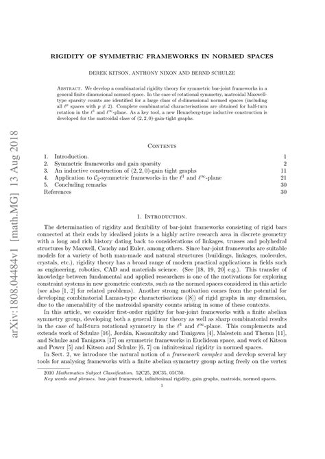 Pdf Rigidity Of Symmetric Frameworks In Normed Spaces