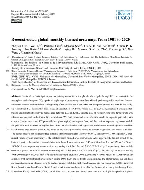 Pdf Reconstructed Global Monthly Burned Area Maps From 1901 To 2020