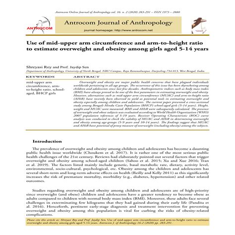 Use Of Mid Upper Arm Circumference And Arm To Height Ratio To Estimate