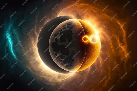 Premium Photo Moon And Sun In Glowing Circles In Dark Sky During Eclipse